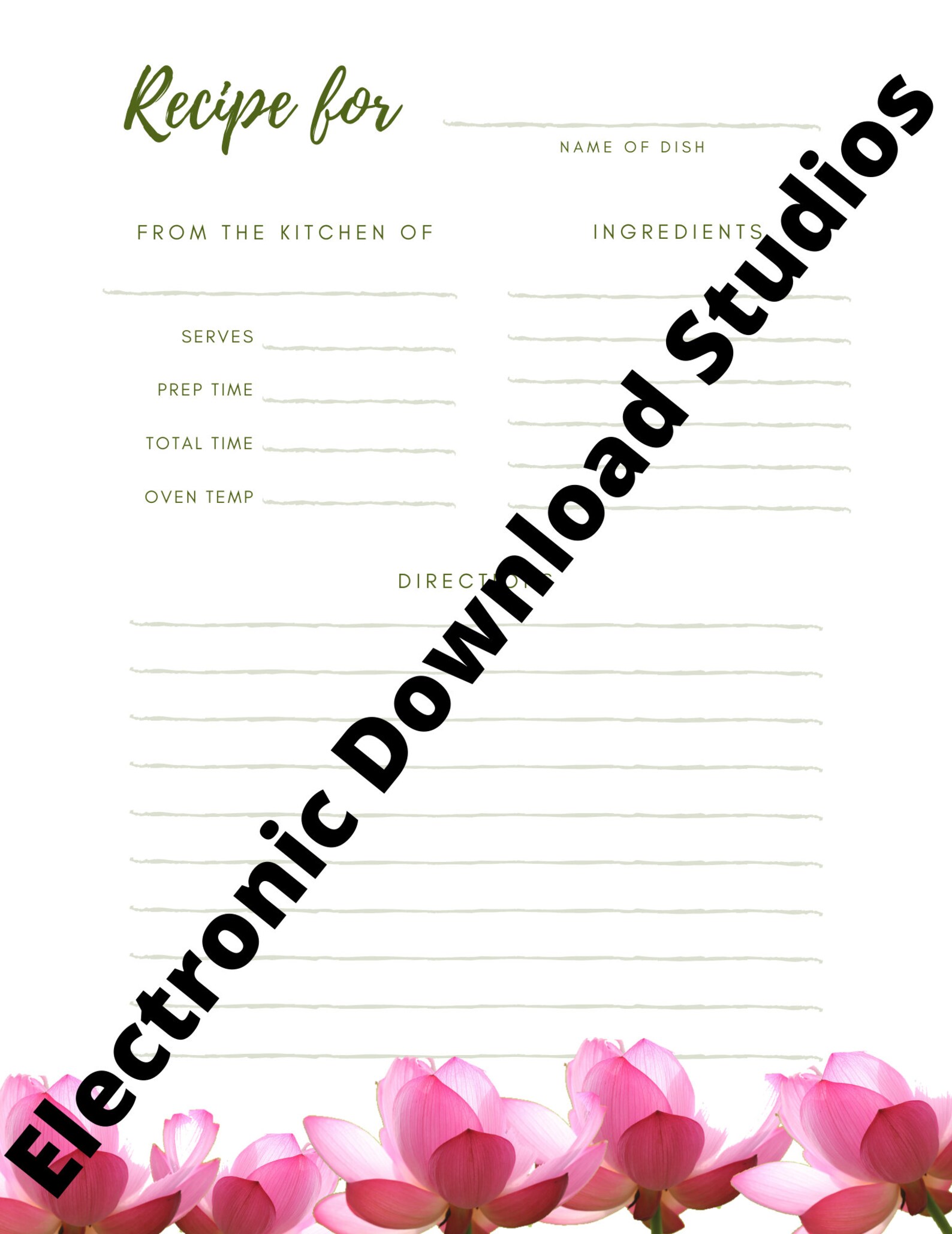 Floral Recipe Cards, Printable, Digital Download, 8 Pack, Pkg. 1 - Etsy