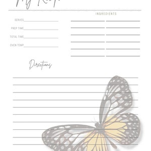 Butterfly Recipe Cards, Digital Download, 3 Pack, Pkg13 - Etsy