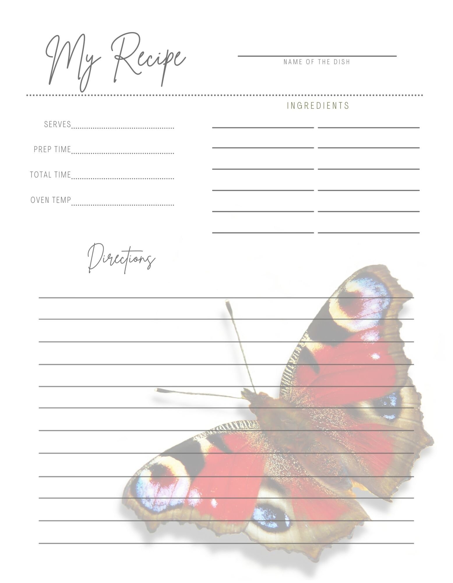 Butterfly Recipe Cards, Digital Download, 3 Pack, Pkg 12 - Etsy
