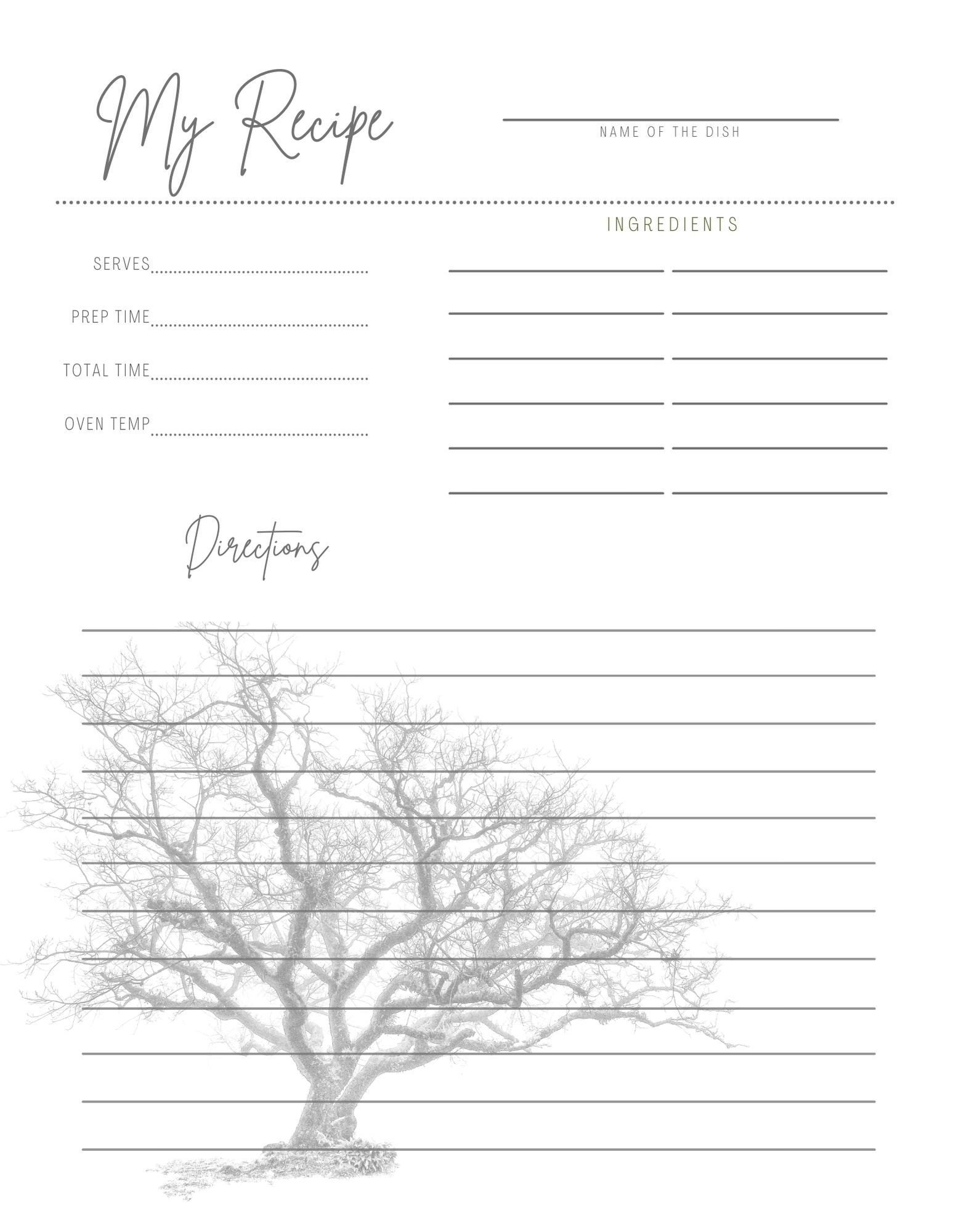 Tree Recipe Cards, Printable, Digital Download, 3 Pack, Pkg21 - Etsy