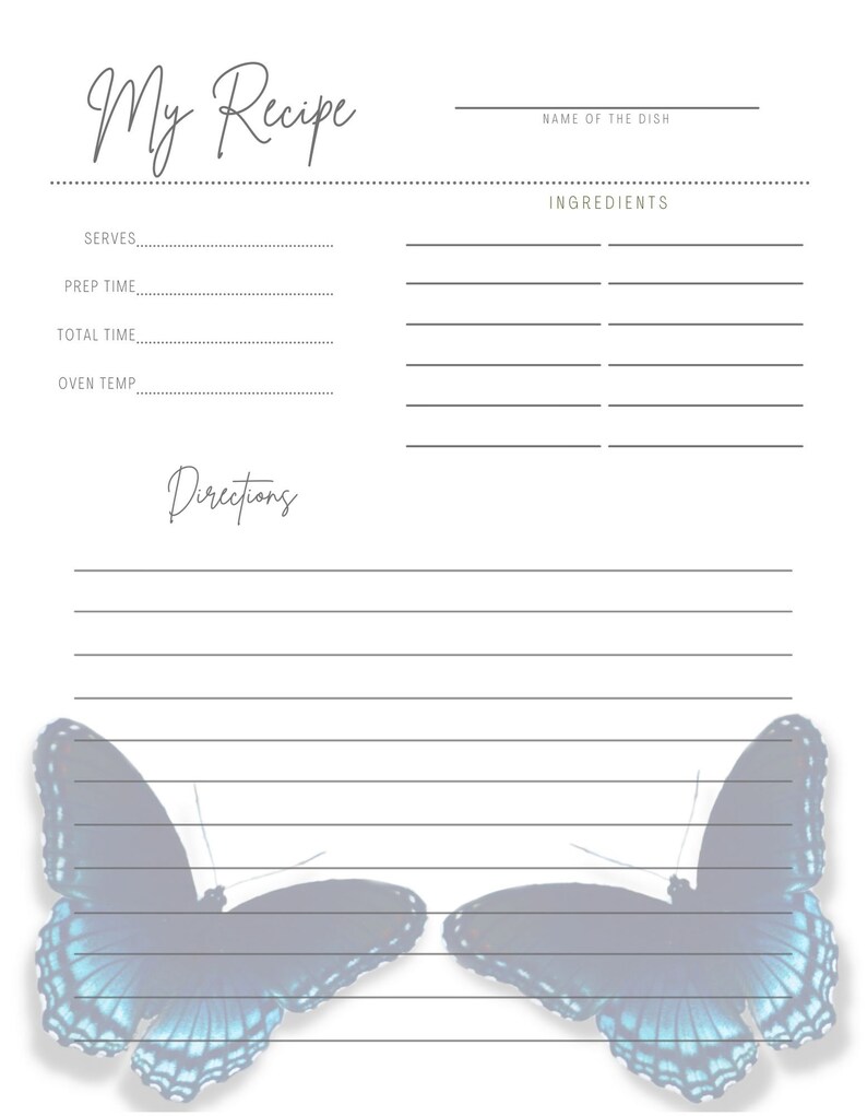 Butterfly Recipe Cards, Digital Download, 3 Pack, Pkg13 - Etsy