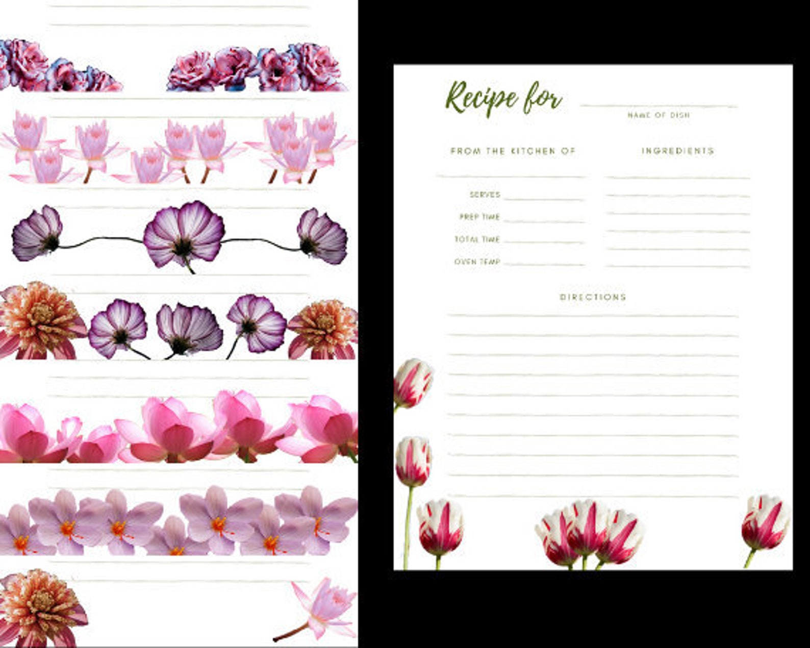Floral Recipe Cards, Printable, Digital Download, 8 Pack, Pkg. #1 - Etsy