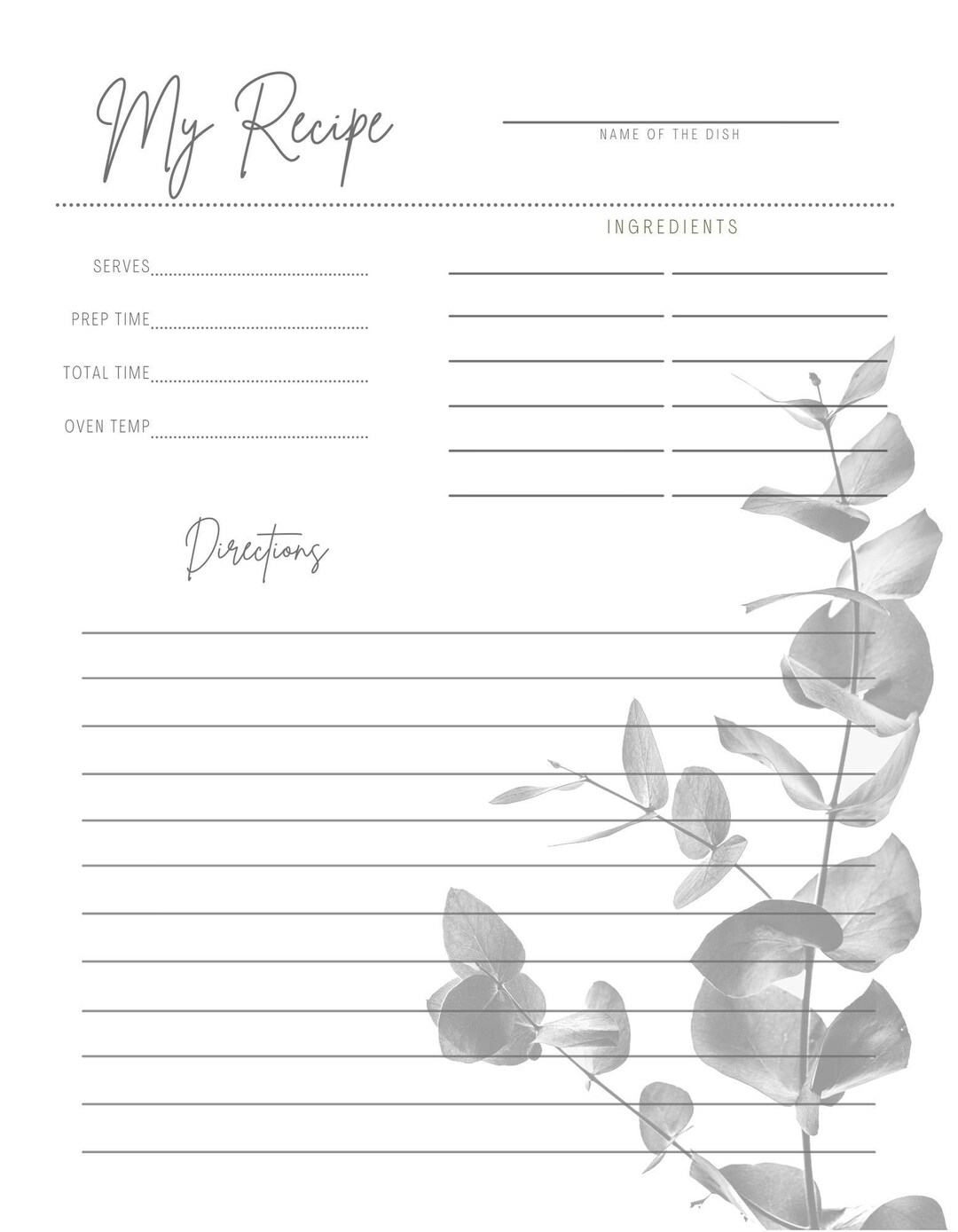 Floral Recipe Cards, 10 Pack Recipe Card, Digital Print, Pkg6 - Etsy