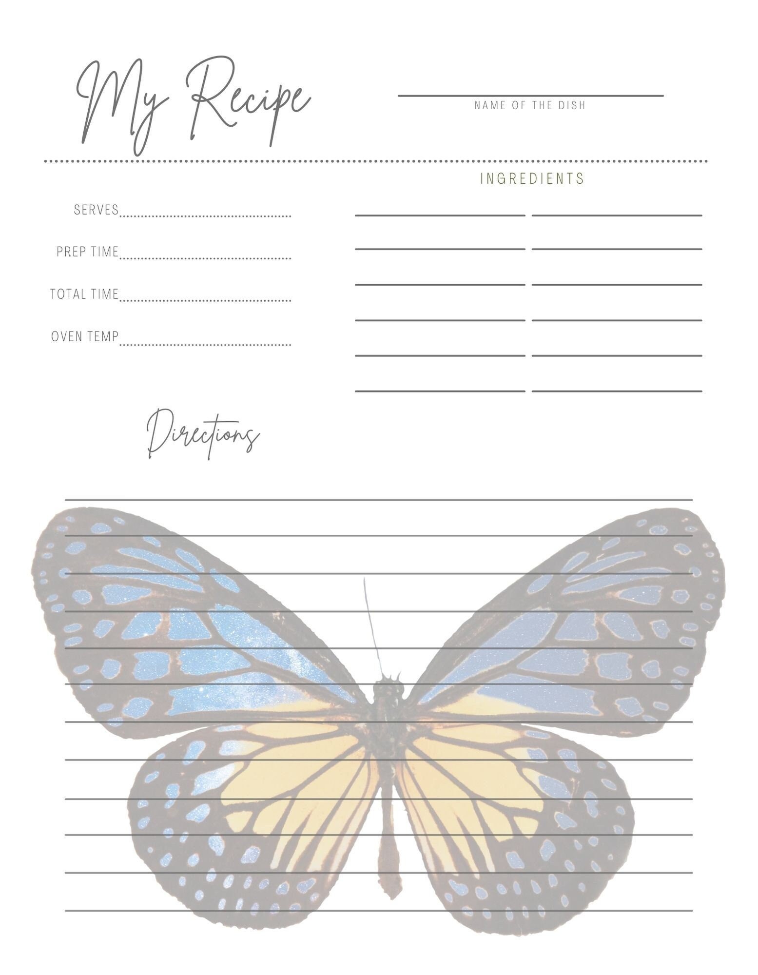 Butterfly Recipe Cards, Digital Download, 3 Pack, Pkg13 - Etsy