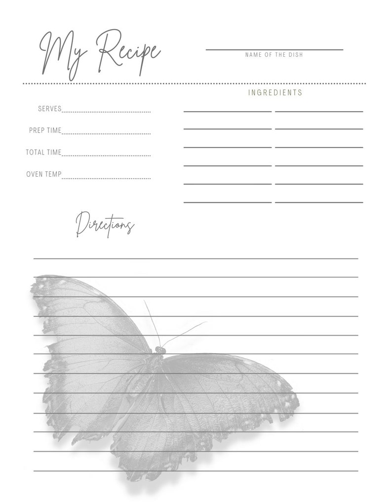 Butterfly Recipe Cards, Printable, Digital Download, 3 Pack, Pkg3 - Etsy