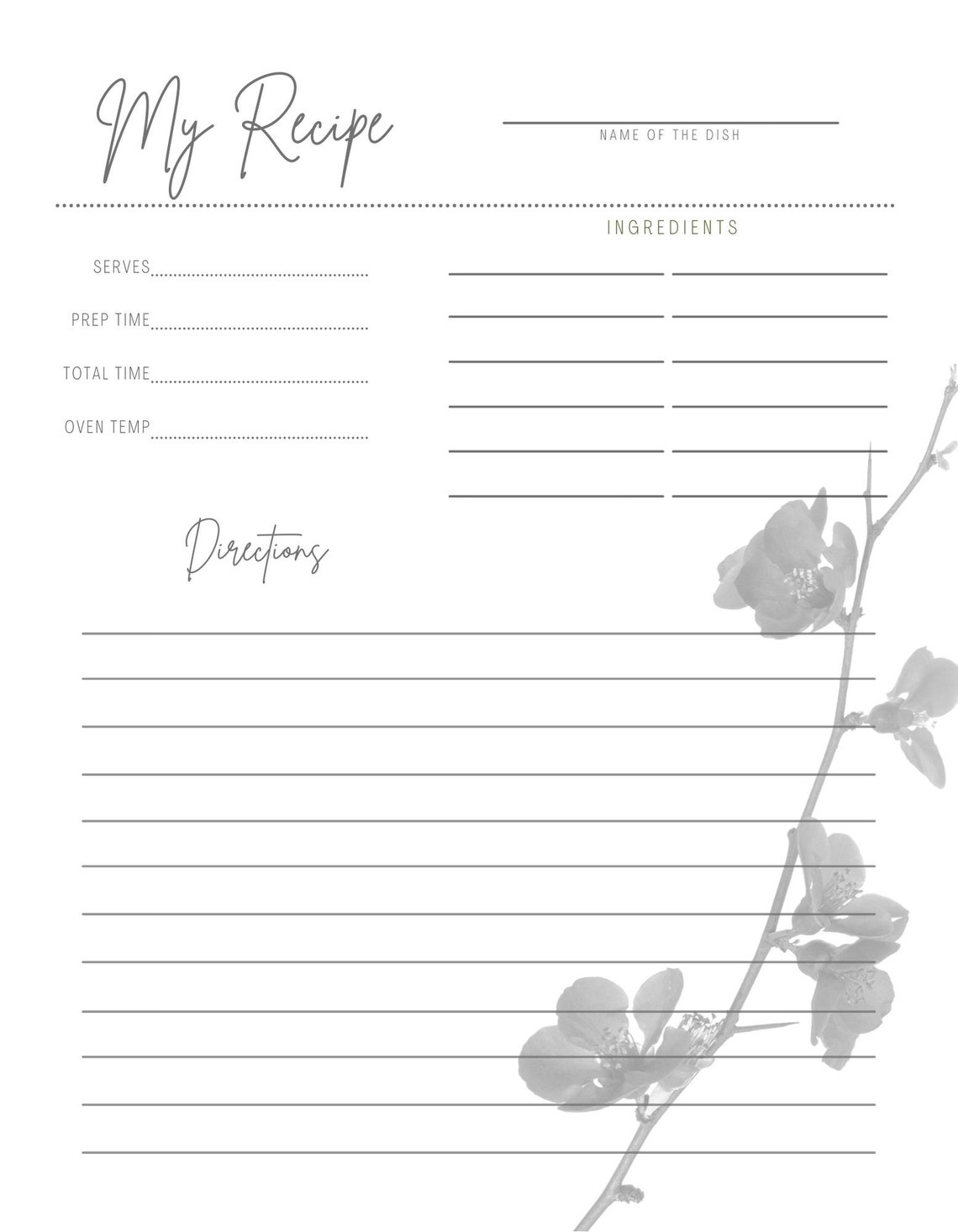 Floral Recipe Cards, 10 Pack Recipe Card, Digital Print, Pkg6 - Etsy