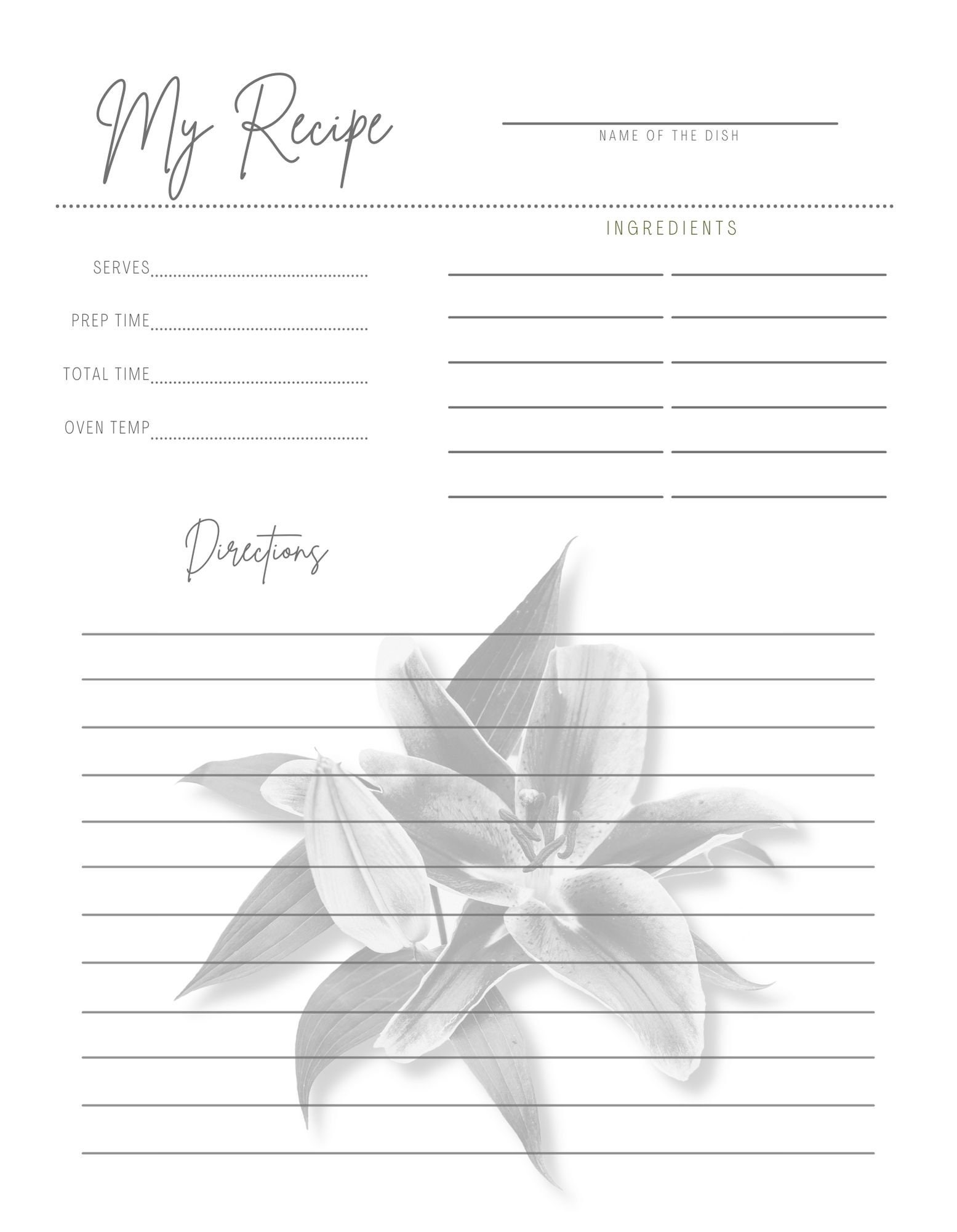 Floral Recipe Cards, 10 Pack Recipe Card, Digital Print, Pkg6 - Etsy
