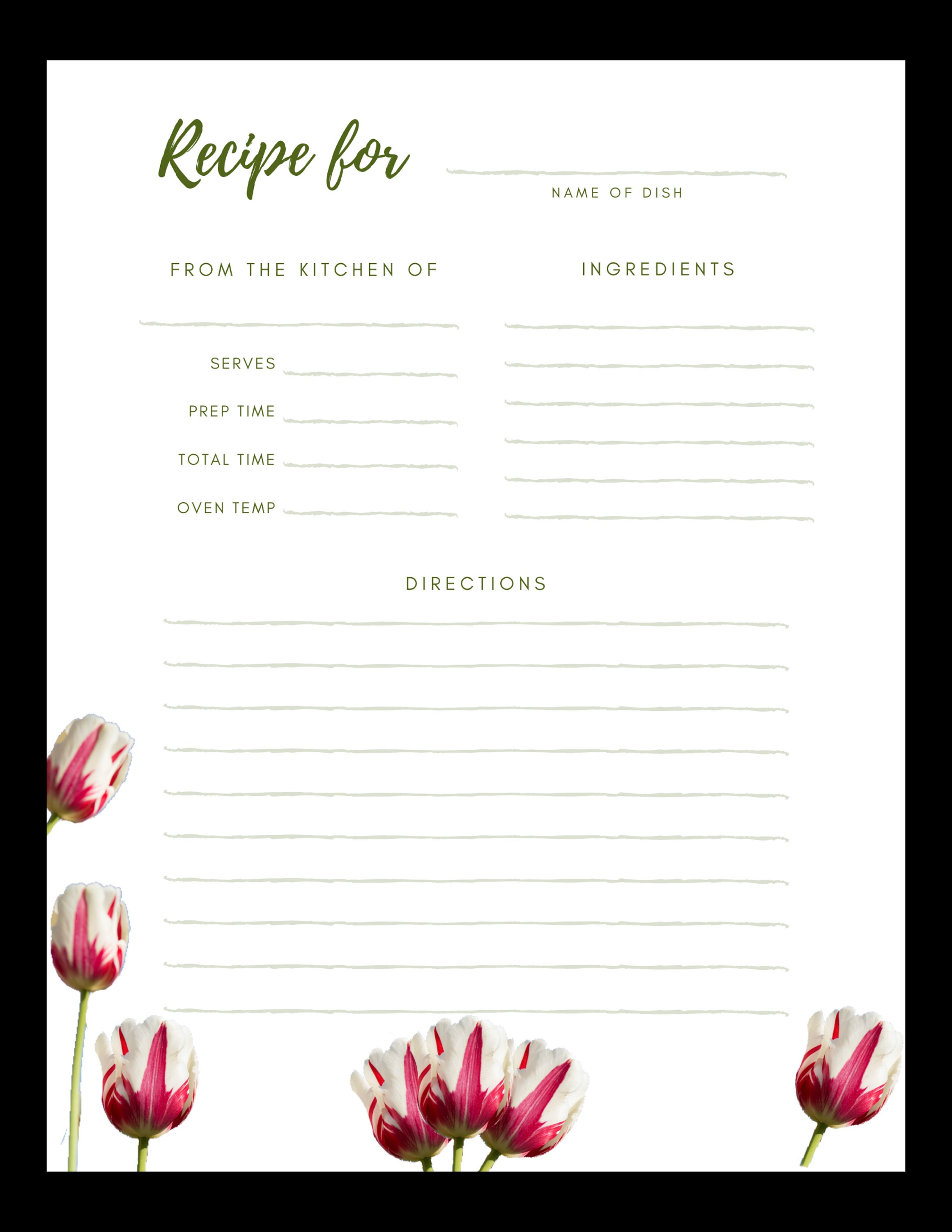 Printable, Floral Recipe Page for Building the Perfect Bridal Shower ...
