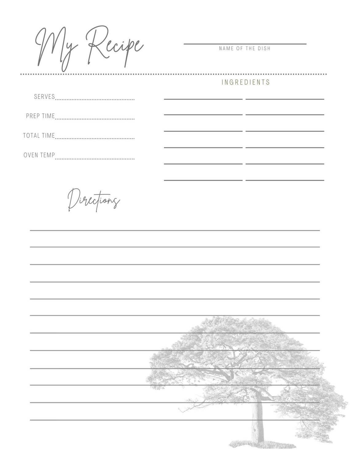 Tree Recipe Cards, Printable, Digital Download, 3 Pack, Pkg21 - Etsy