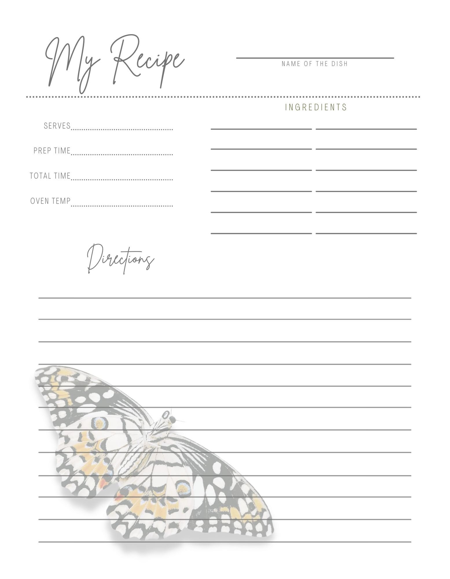 Butterfly Recipe Cards, Digital Download, 3 Pack, Pkg 12 - Etsy