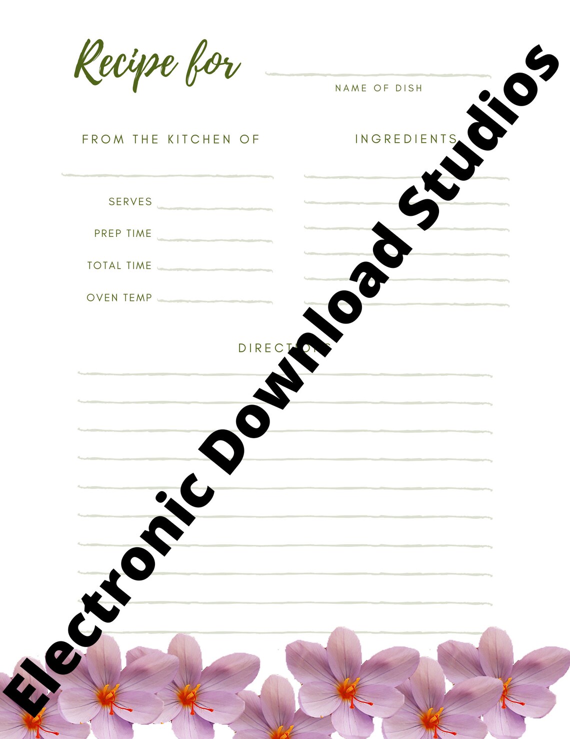 Floral Recipe Cards, Printable, Digital Download, 8 Pack, Pkg. 1 - Etsy