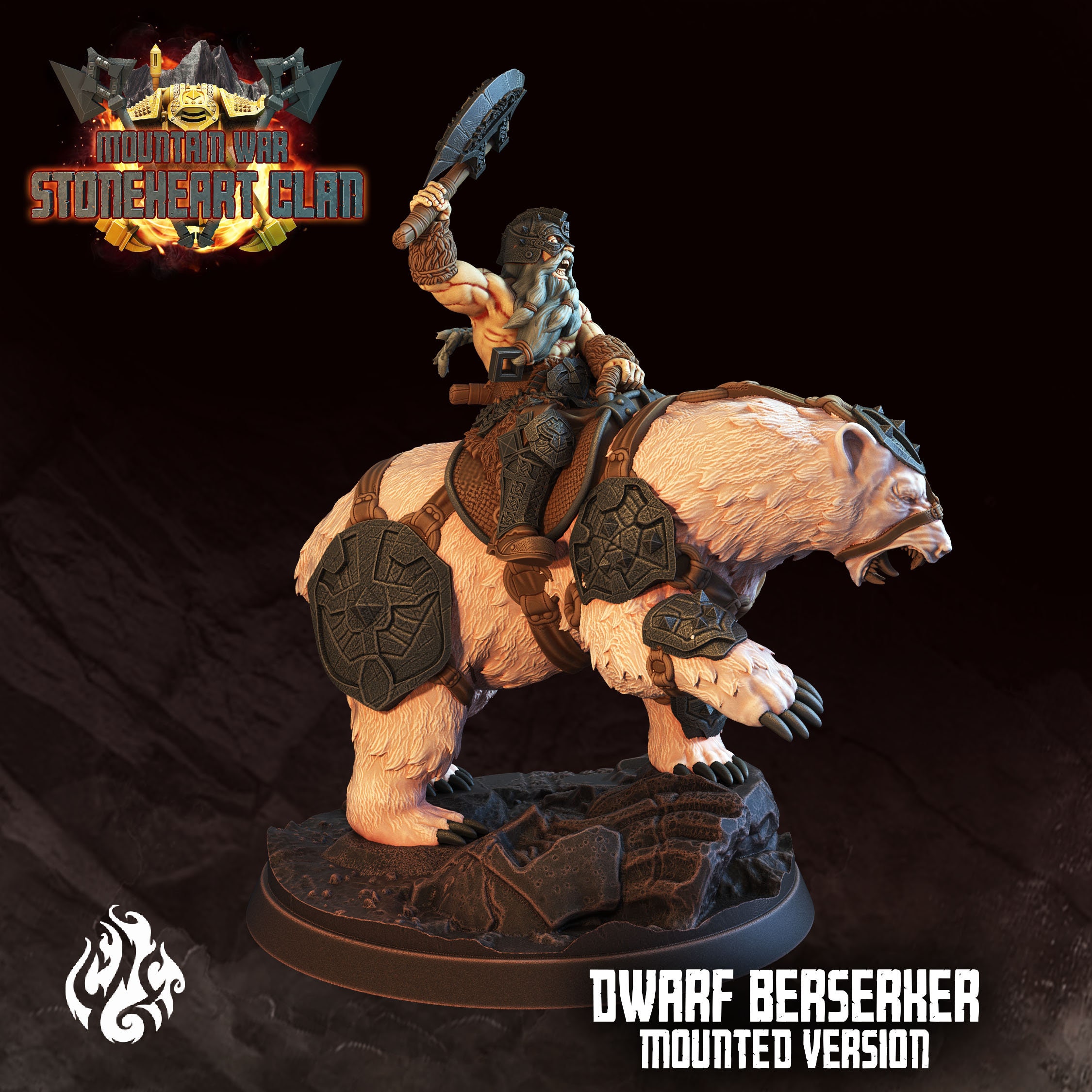 Dwarf Berserker Barbarian Mounted Miniature Stoneheart Clan - Etsy