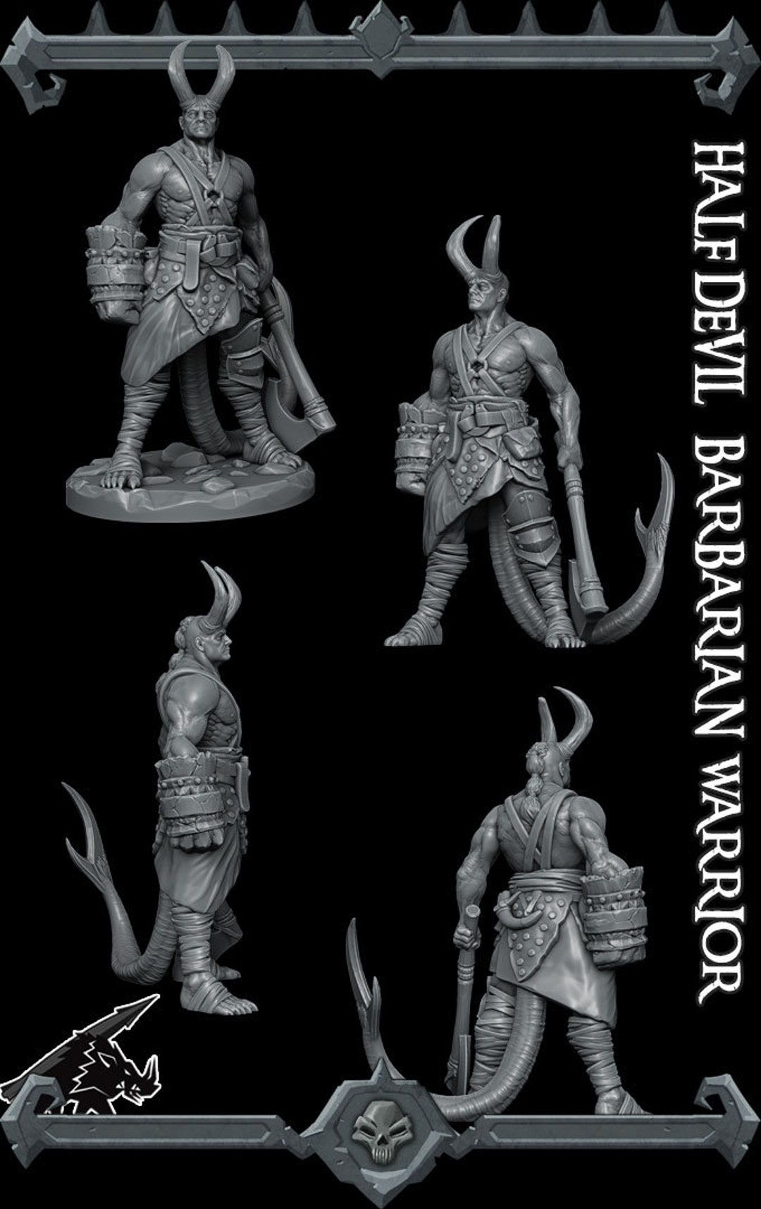 Half Devil / Tiefling Barbarian Miniature - Rocket Pig Games - D&D 5e ...