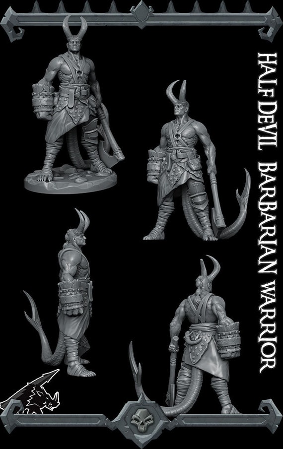 Half Devil / Tiefling Barbarian Miniature Rocket Pig Games | Etsy