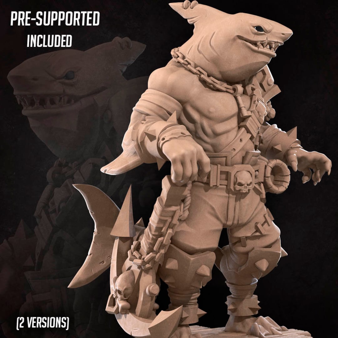 Sharkfolk Bandit Fighter Miniature- Fishing Village- Bite the Bullet ...