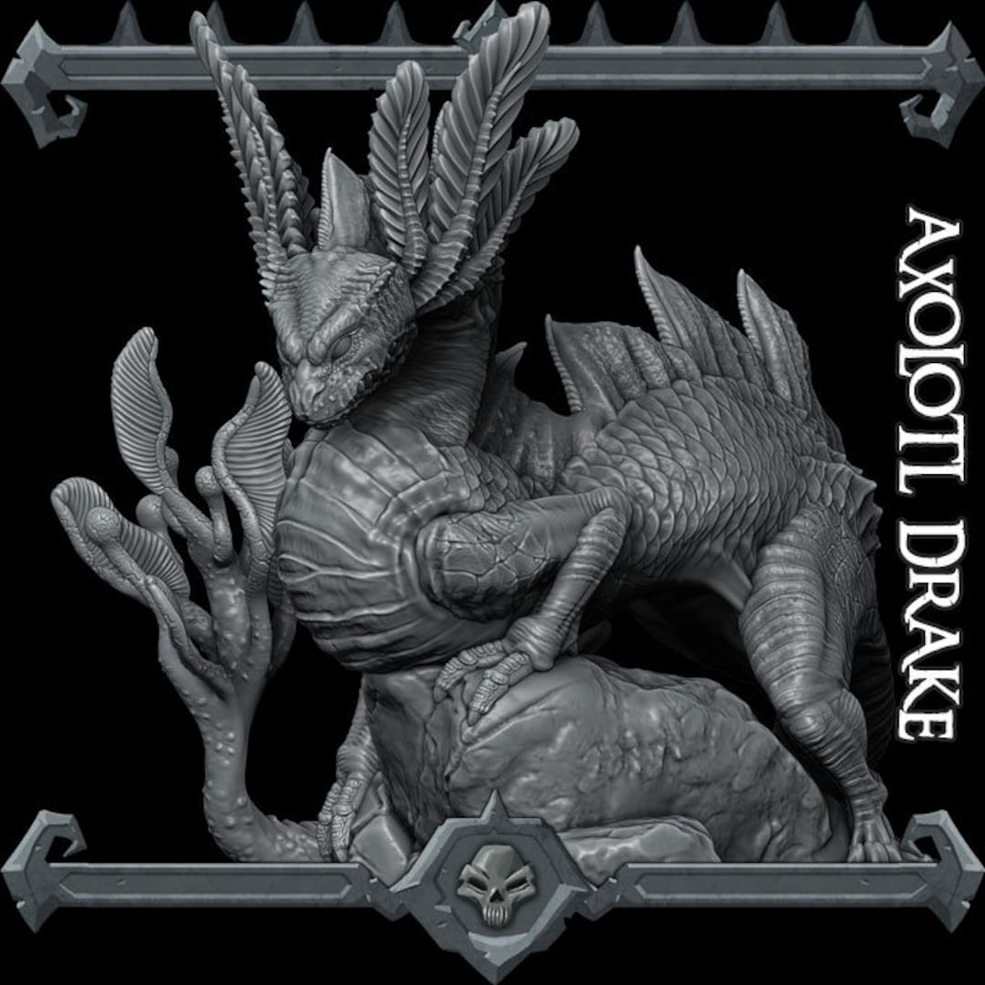 Axolotl Drake Miniature - Large Dragon - Rocket Pig Games - D&D 5e ...