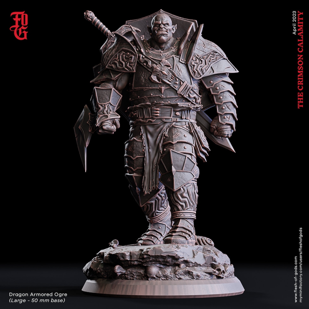 Dragon Armored Ogre Miniature - Crimson Calamity - Flesh of Gods - D&D ...