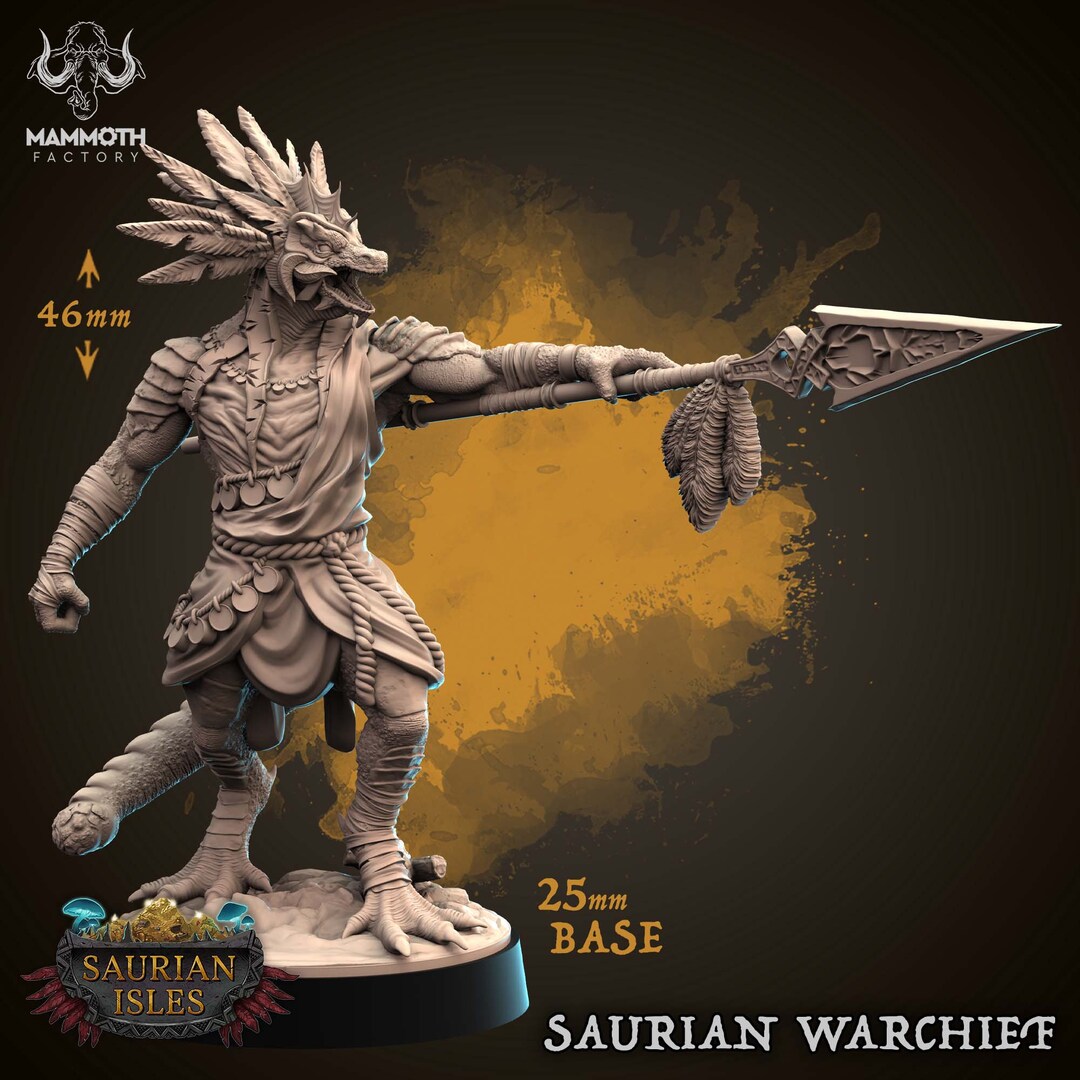 Lizardfolk Warchief Miniature - Saurian Isles - Mammoth Factory - D&D ...