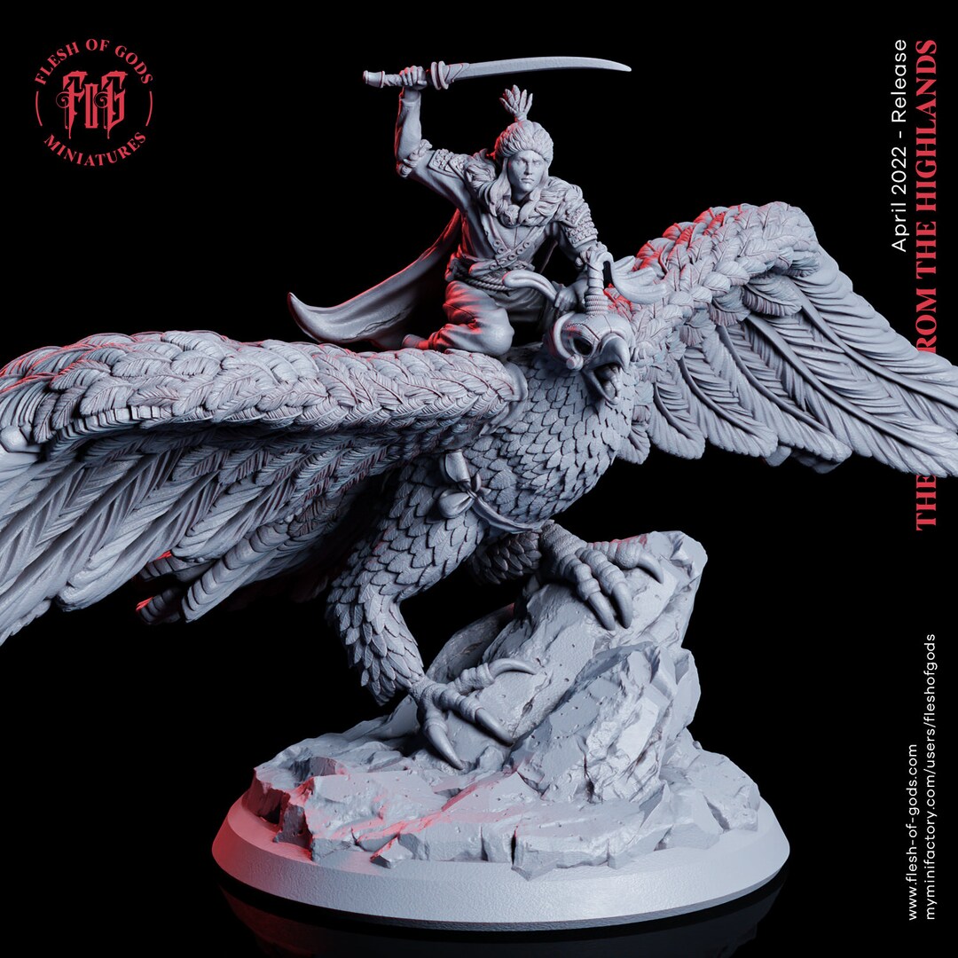 Eagle Mounted Elf Warrior Miniature - Elves of Highland - Flesh of Gods ...
