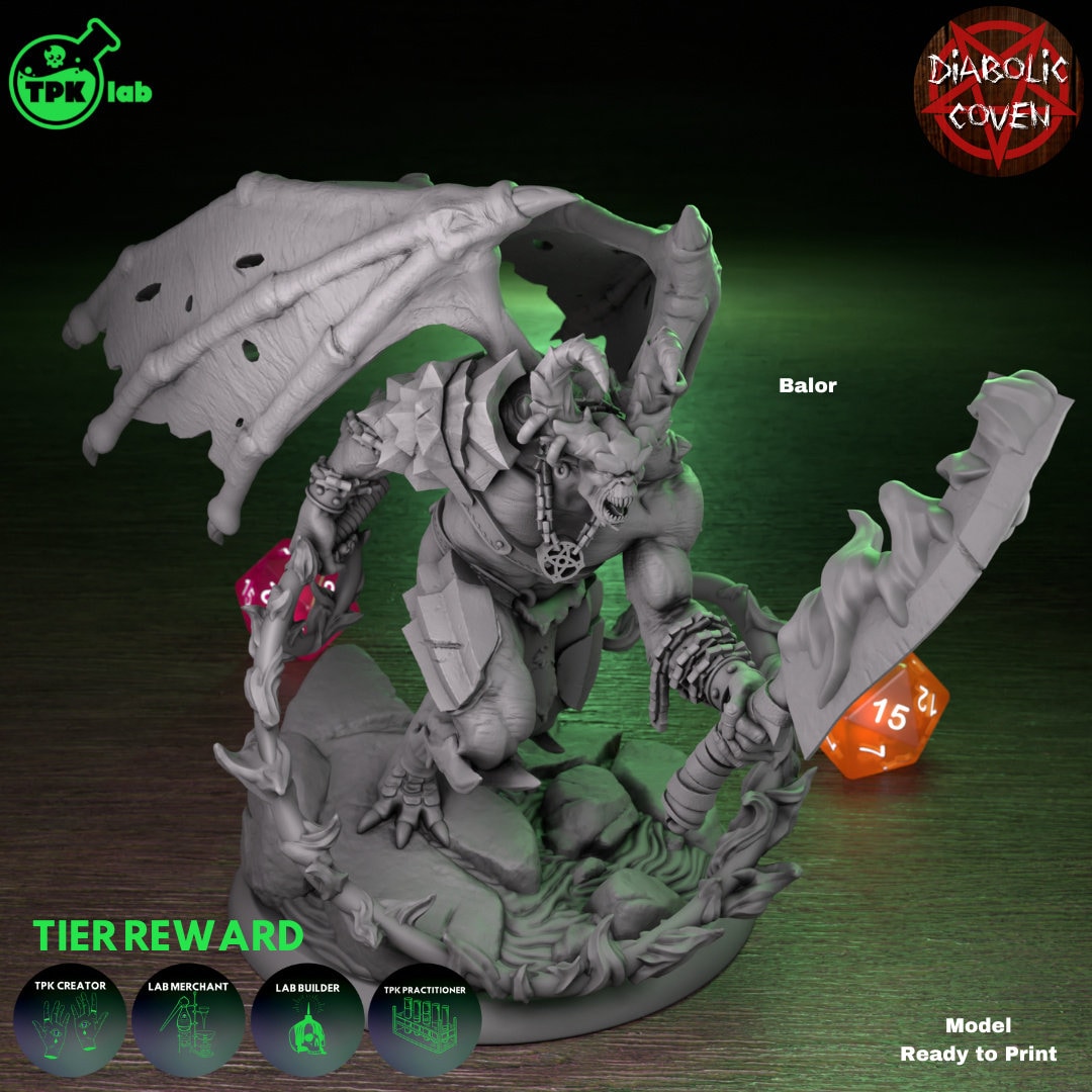 Balor Huge Fiend demon Miniature Diabolic Coven TPK Labs D&D 5e ...