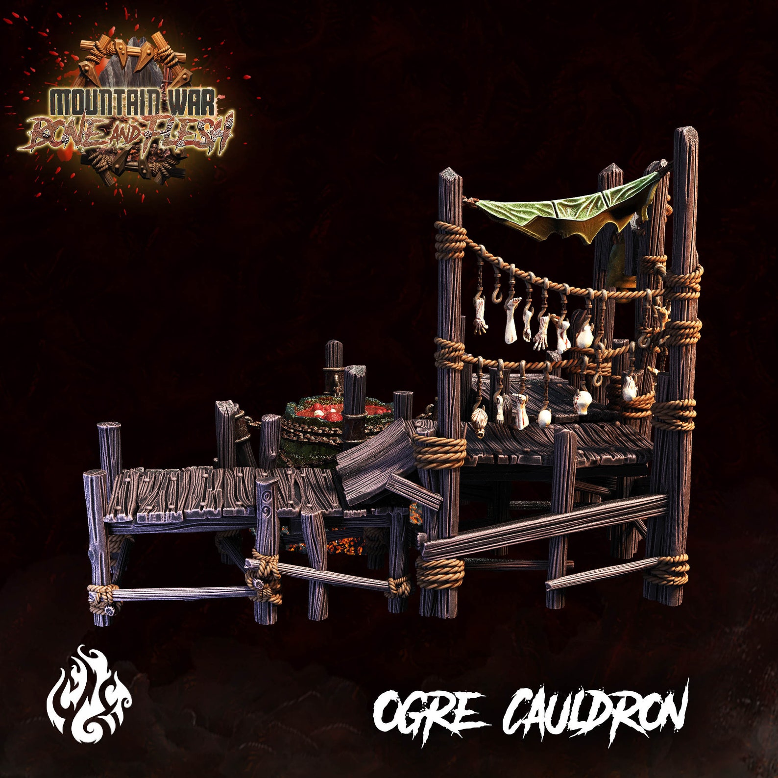 Ogre Cauldron Terrain Prop Set Miniature Bone and Flesh | Etsy