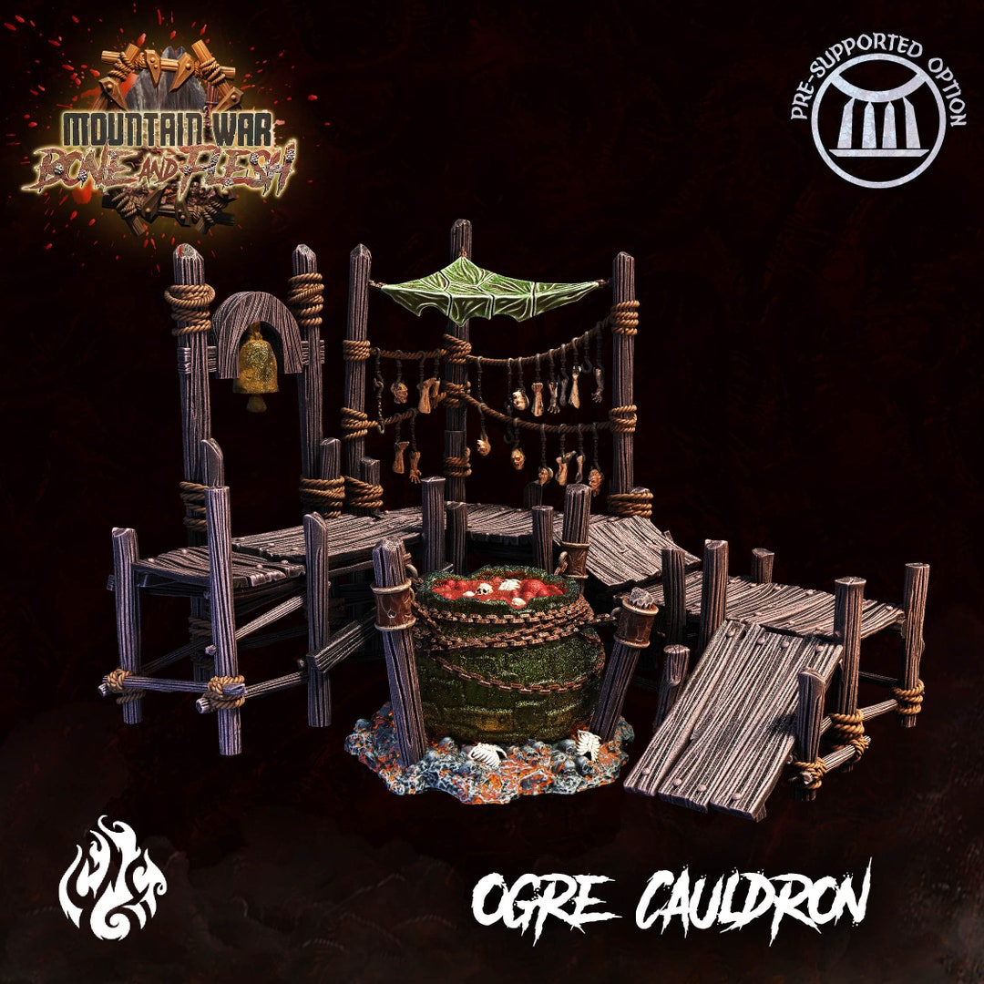 Ogre Cauldron Terrain Prop Set Miniature - Bone and Flesh - Crippled ...