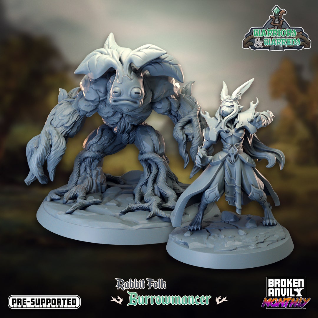 Rabbitfolk Geomancer and Plant Golem Miniature - D&D 5e - Dungeons and ...