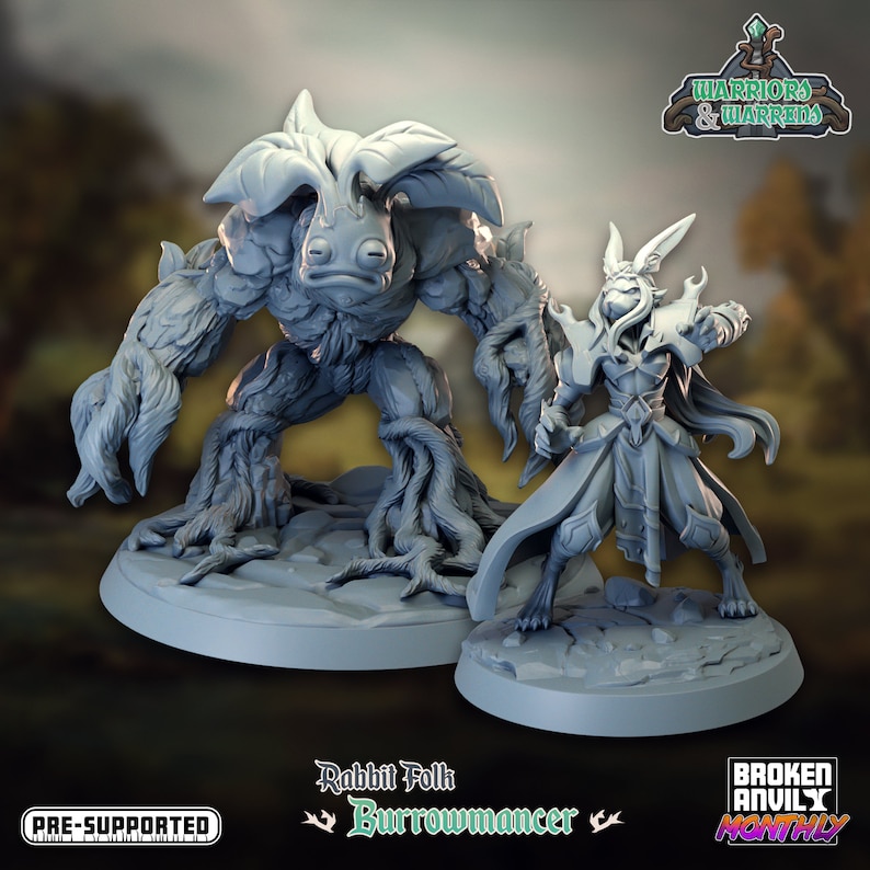 Rabbitfolk Geomancer and Plant Golem Miniature Warriors and | Etsy