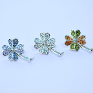 Crystallized Lucky Four Leaf Clover Crystal Tack Pin Rhodium-plated ...