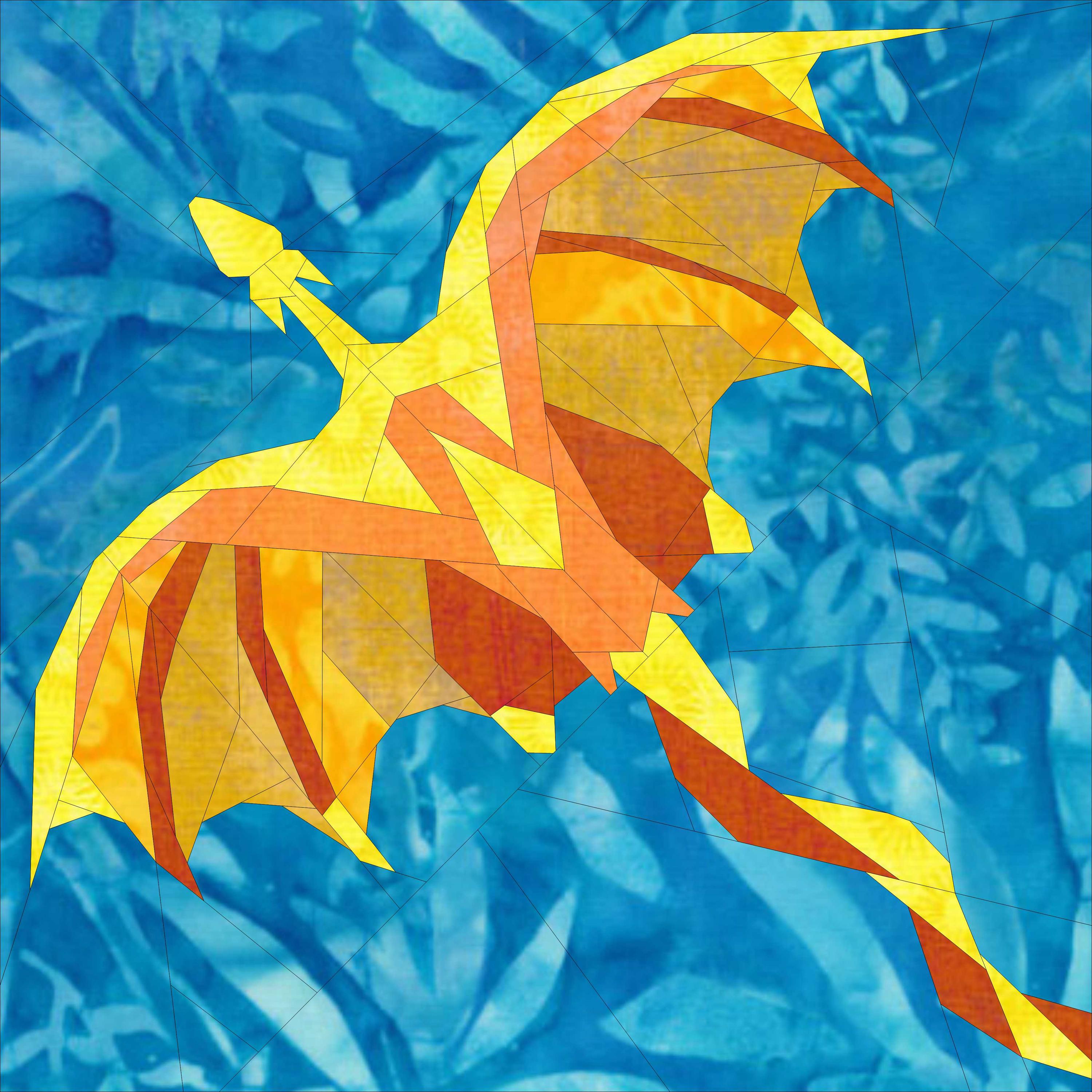 Geometric Dragon Wyvern Foundation Paper Pieced Quilt Pattern Block ...