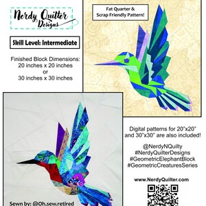 Geometric Hummingbird Foundation Paper Pieced Quilt Pattern Block From ...