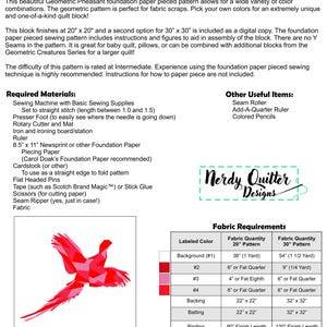 Geometric Pheasant Foundation Paper Pieced Quilt Pattern Block From the ...