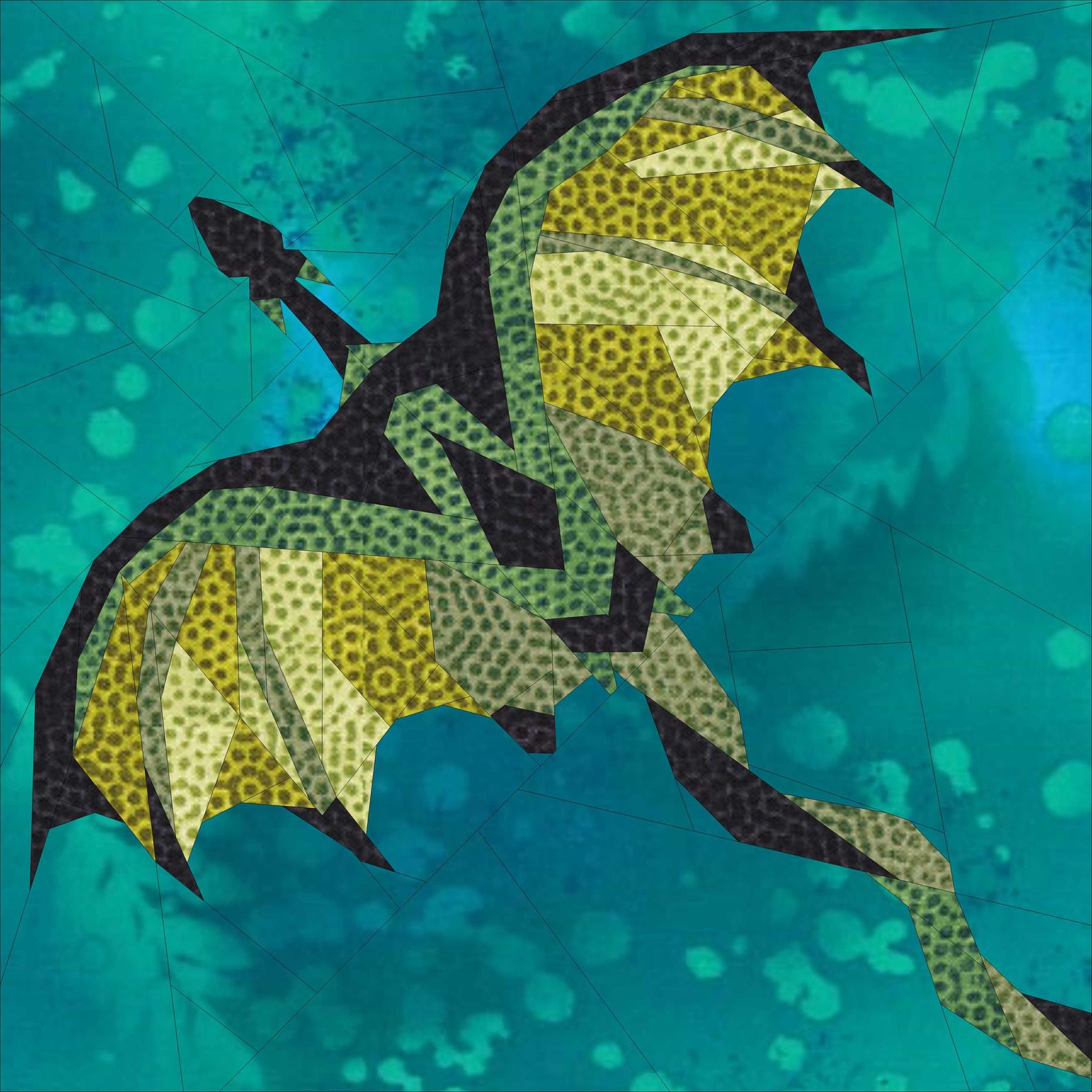 Geometric Dragon Wyvern Foundation Paper Pieced Quilt Pattern Block ...