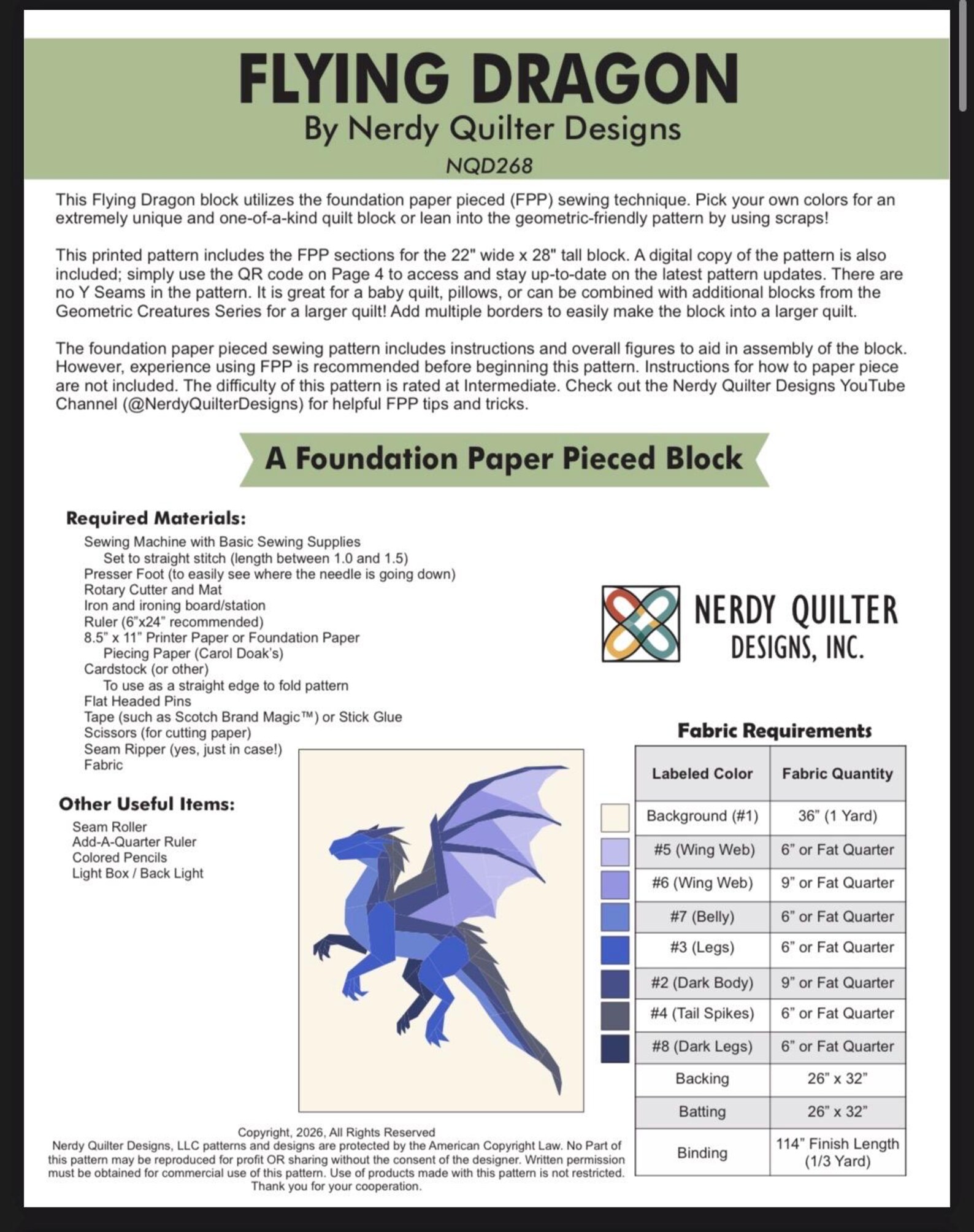 Flying Dragon Foundation Paper Pieced Quilt Pattern Block Fantasy Book ...