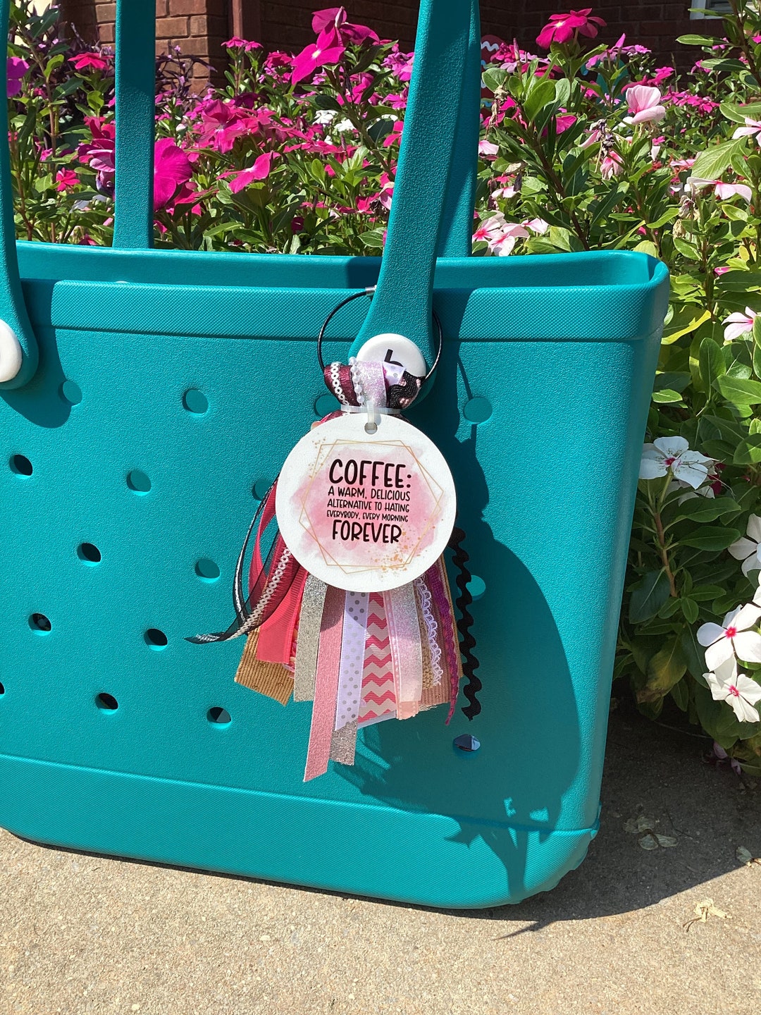 Coffee to Put up With Everyone Ribbon Tag Charm Accessory Beach Bag ...