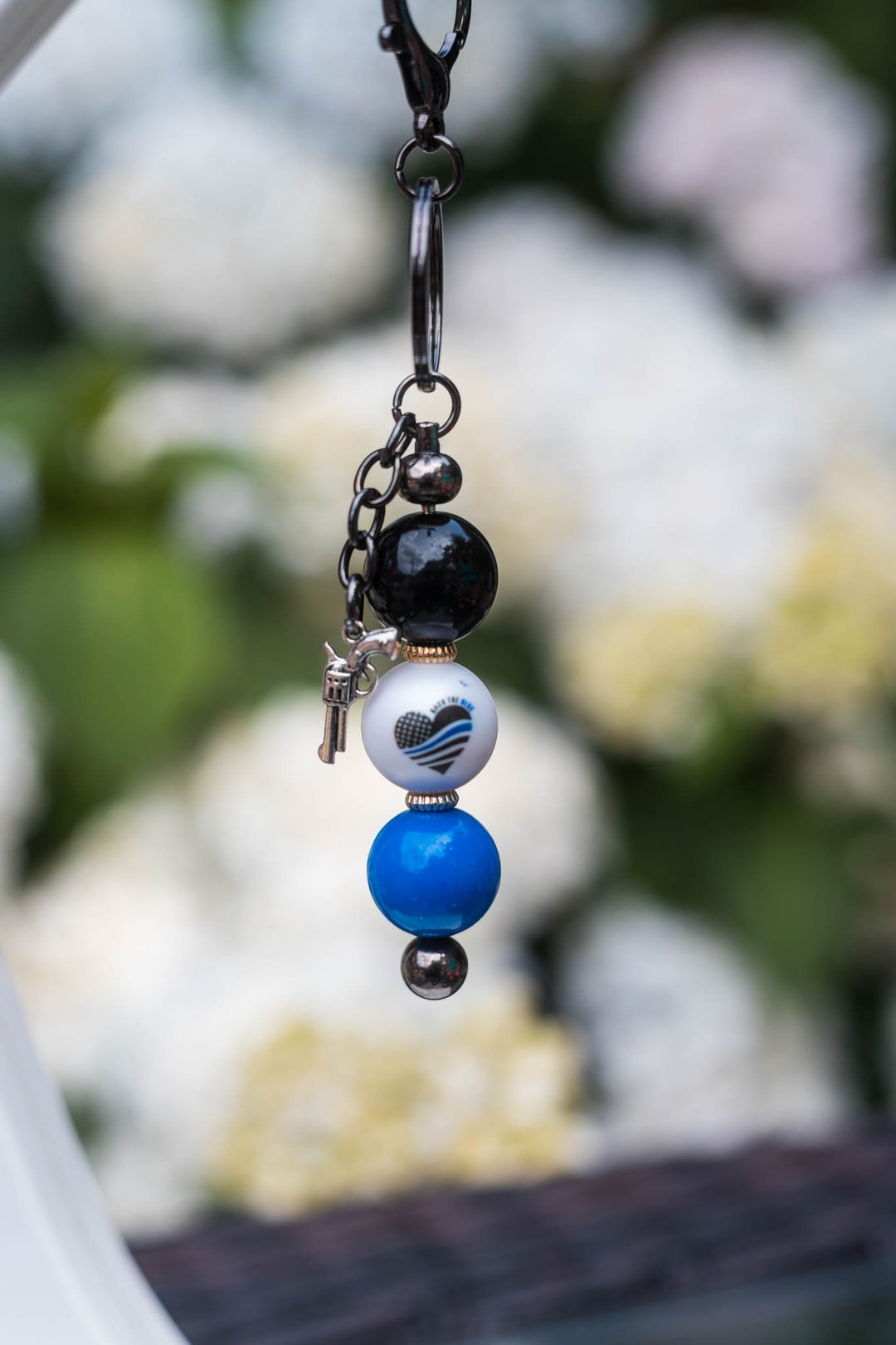 Police, Thin Blue Line Keychain With Beads and Gun Charm - Etsy