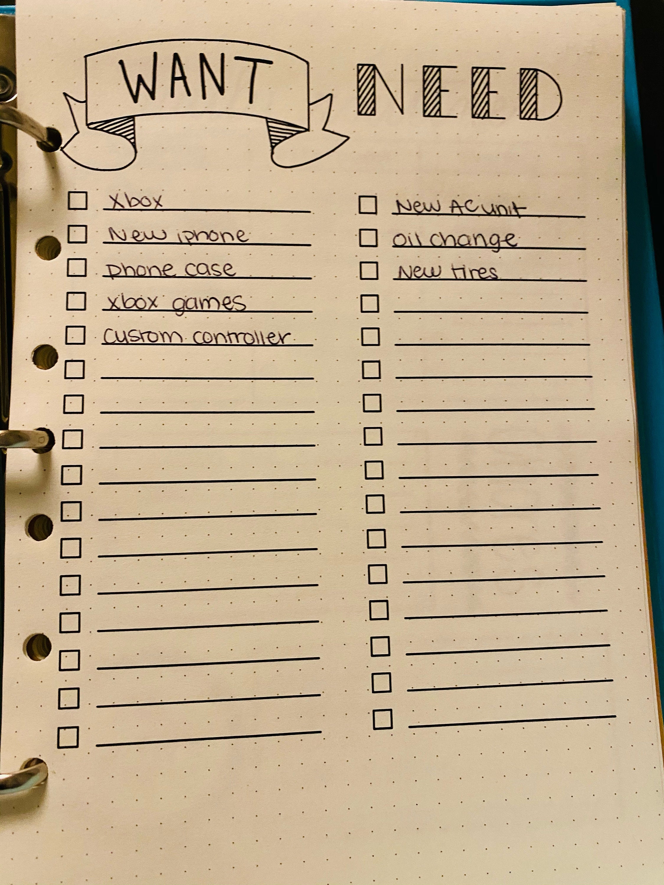 Printable Wants and Needs List Bullet Journal - Etsy