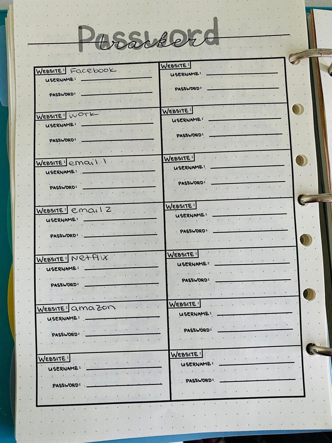 Printable Password Tracker for Bullet Journal - Etsy