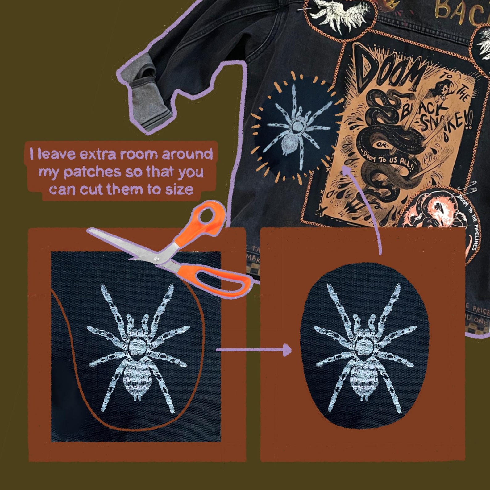 Block-print Tarantula Patch: White Cotton Canvas, Sew-on - Etsy