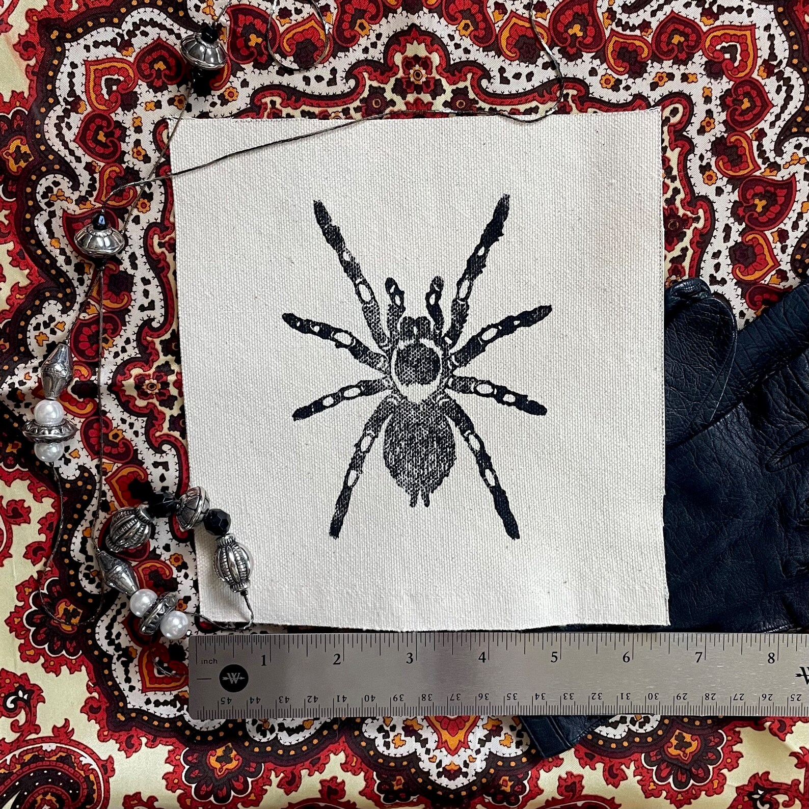 Block-print Tarantula Patch: White Cotton Canvas, Sew-on - Etsy
