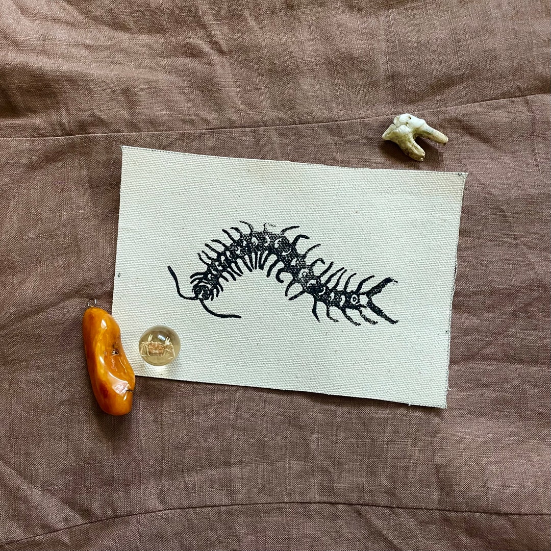 Block-print Centipede Patch: White Cotton Canvas, Sew-on - Etsy