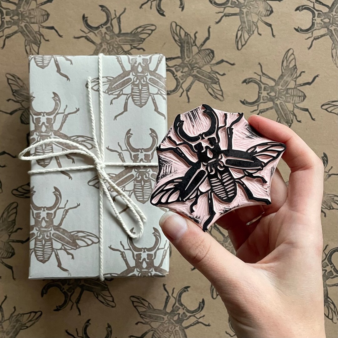 Stag Beetle Stamp / Hand-carved / Rubber Stamp / Bug / Insect / Beetle ...