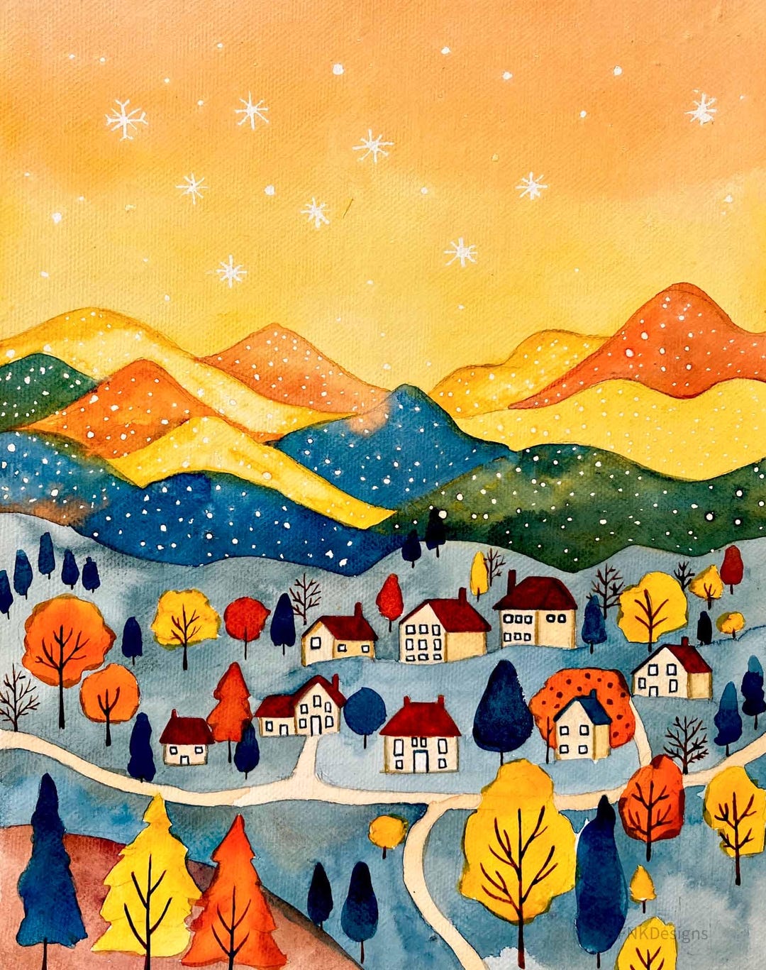 October ,A3 Size, Original Art,watercolor Illustration,watercolor ...