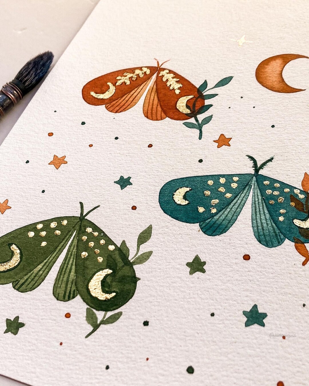 Moth With Gold Leaf, Original Painting, Watercolor Illustration ...
