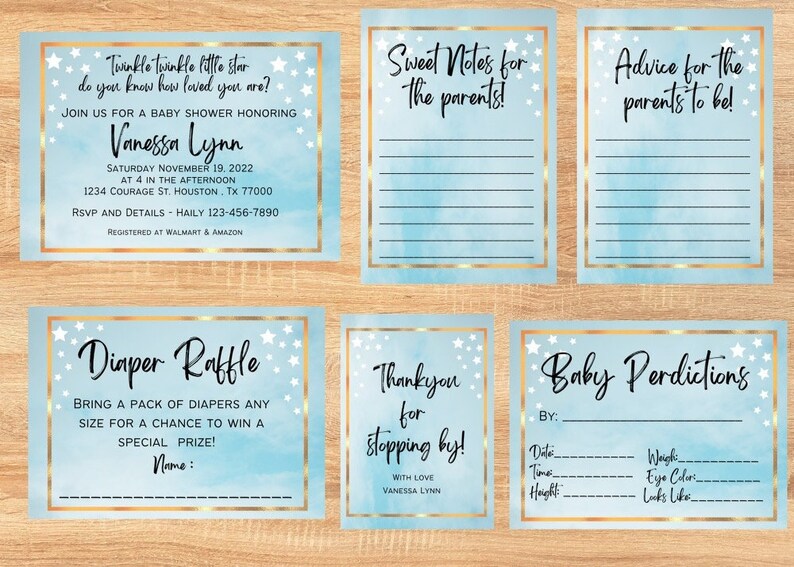 Twinkle Twinkle Little Star Boy Baby Shower Invitation Digital Download ...