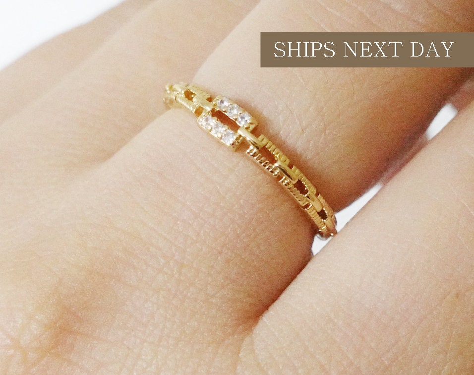 Thin Chain Ring Cubic Zirconia Ring Simple Statement Ring - Etsy