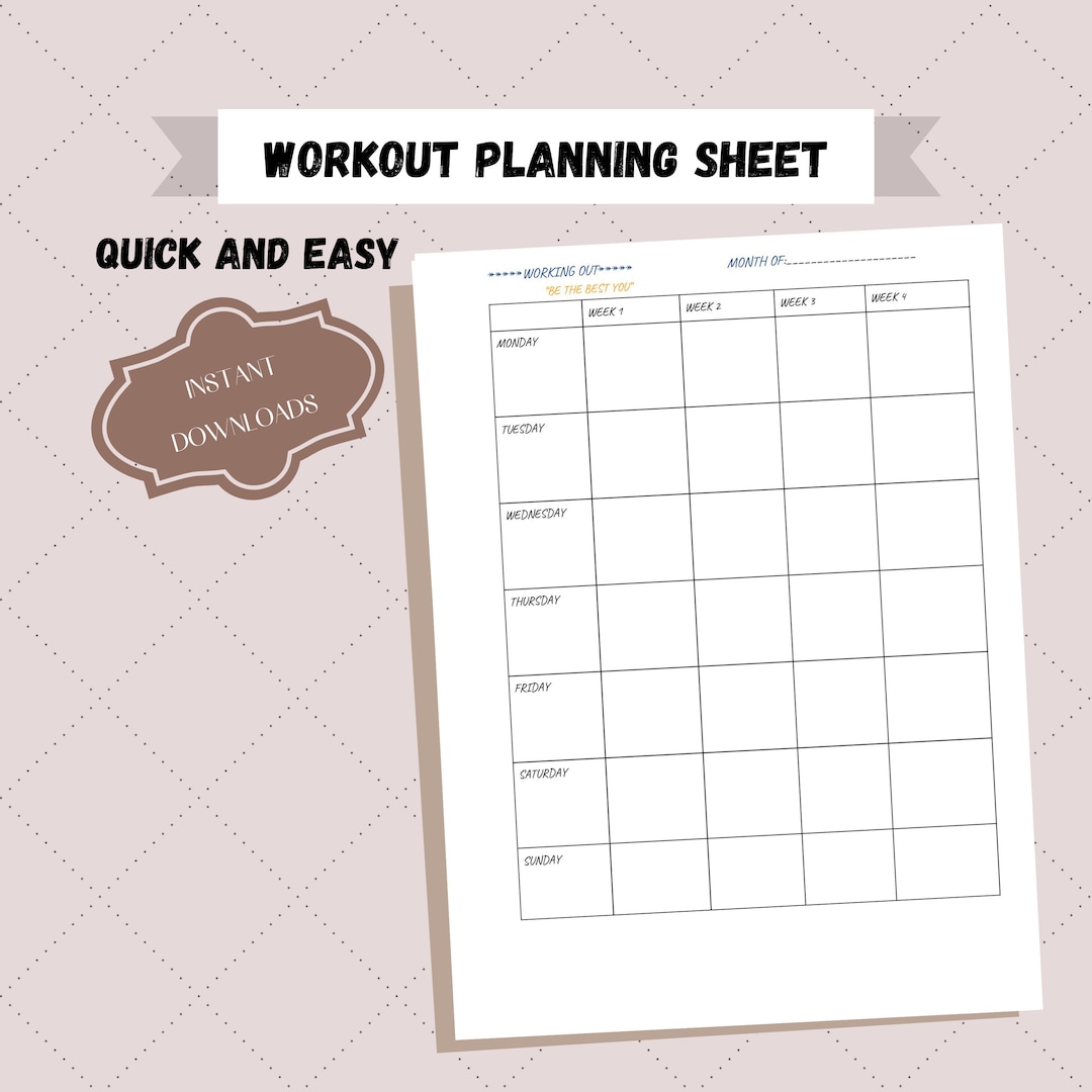 Digital, Printable Monthly Work-out Sheet, Working Out, Exercise ...