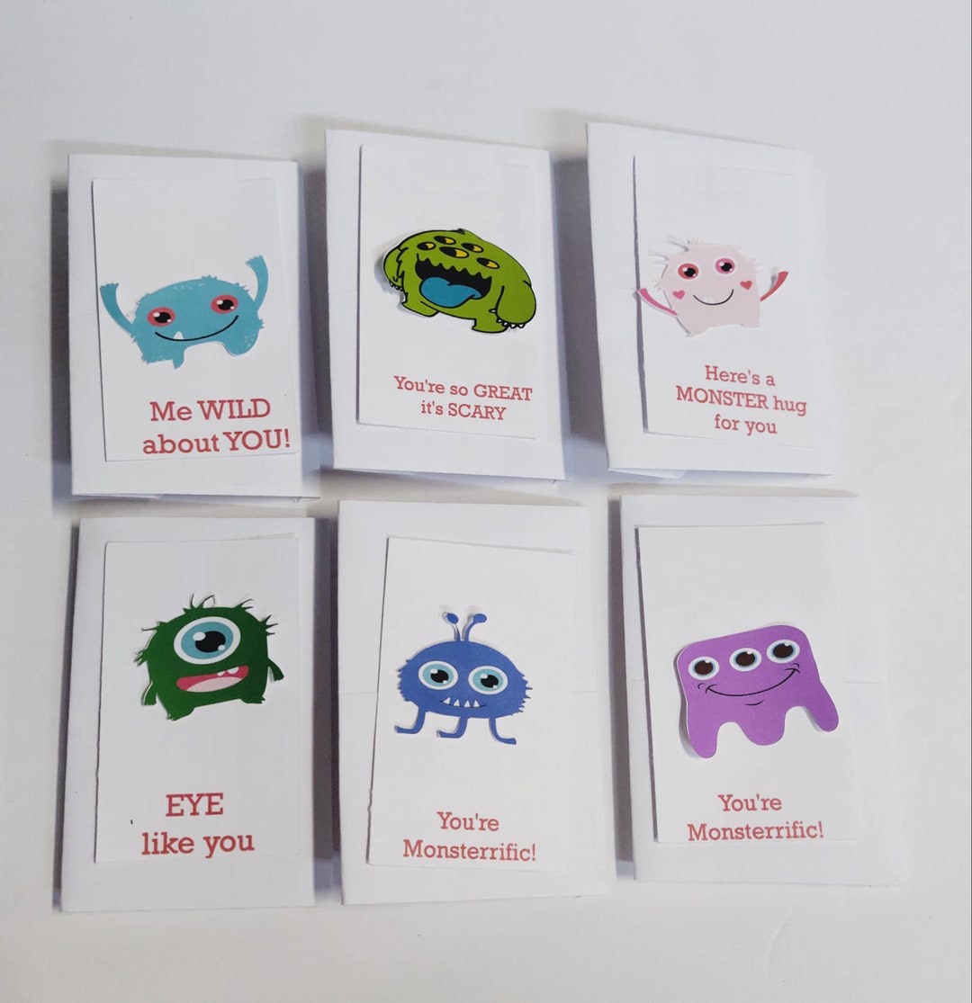Set of 6- Variety of Monster With Sticker Valentine Cards for Kids ...