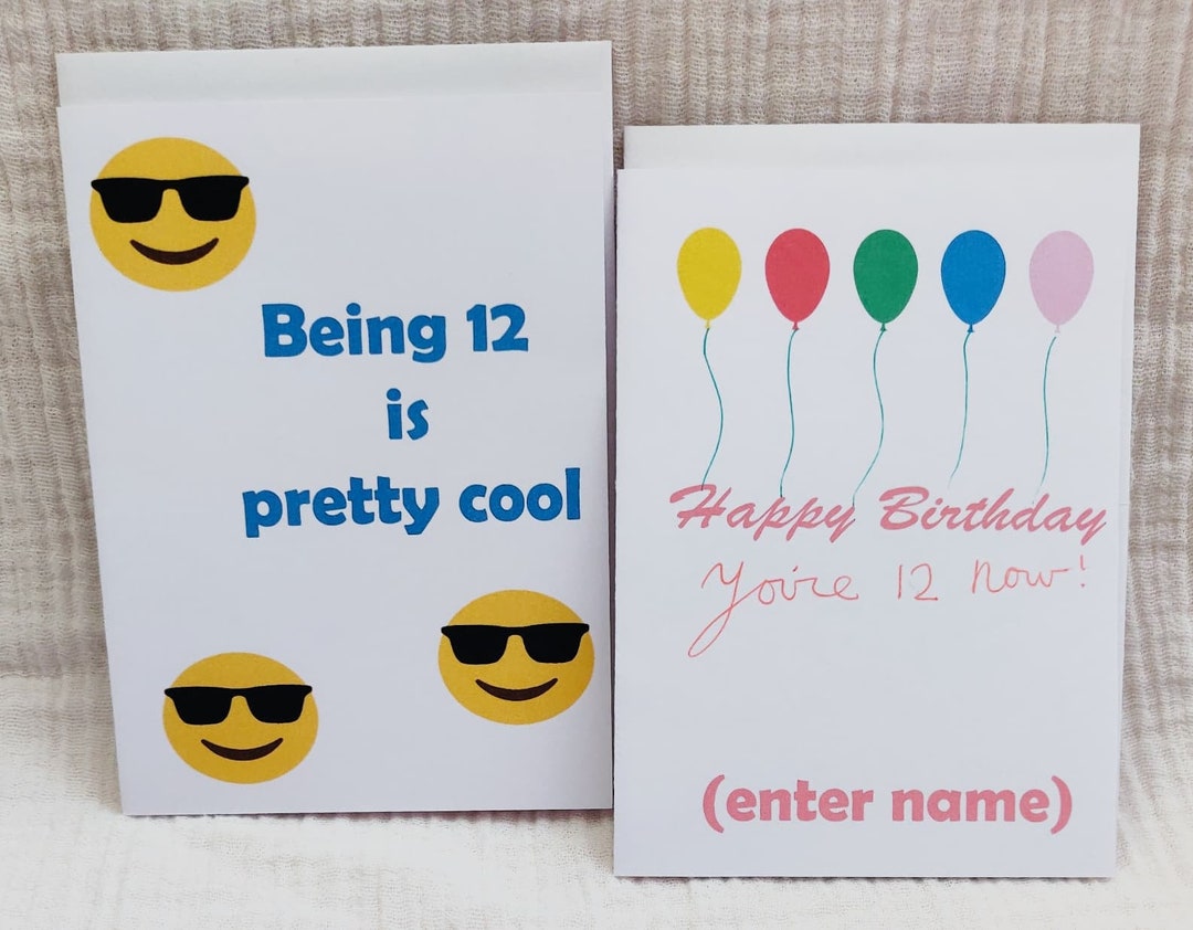 Set of 2 Design Birthday Card for Any 12 Year Old, Birthday Card for ...