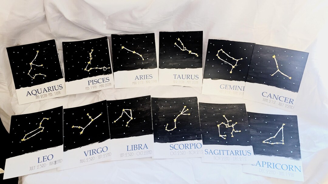 Hand Painted Constellation Birthday Cards: Zodiac Star Signs - Etsy